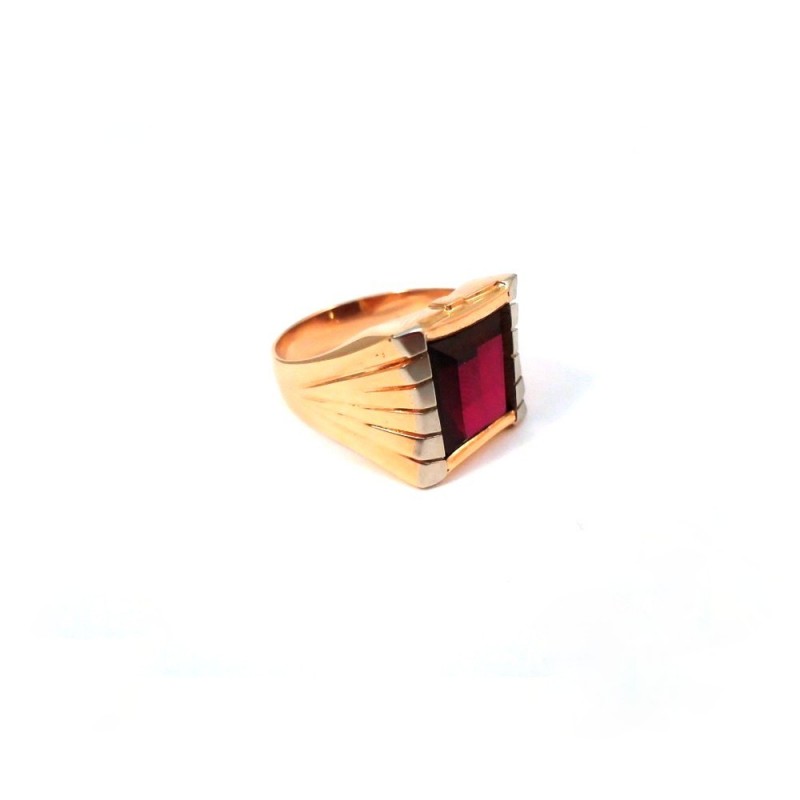ANELLO DA UOMO IN ORO GIALLO E BIANCO 18 KT CON RUBINO ANELLO DA UOMO IN ORO GIALLO E BIANCO 18 KT CON RUBINO